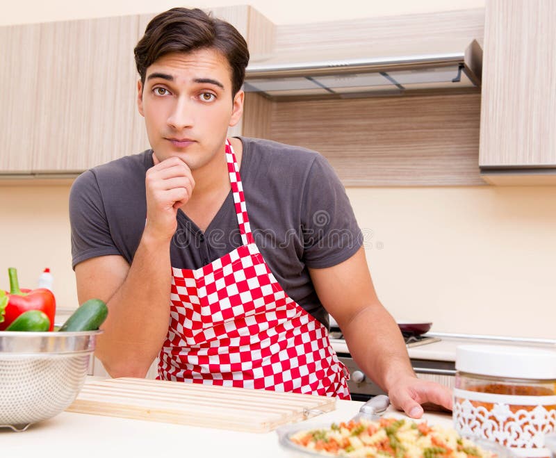 Man Male Cook Preparing Food in Kitchen Stock Image - Image of home ...