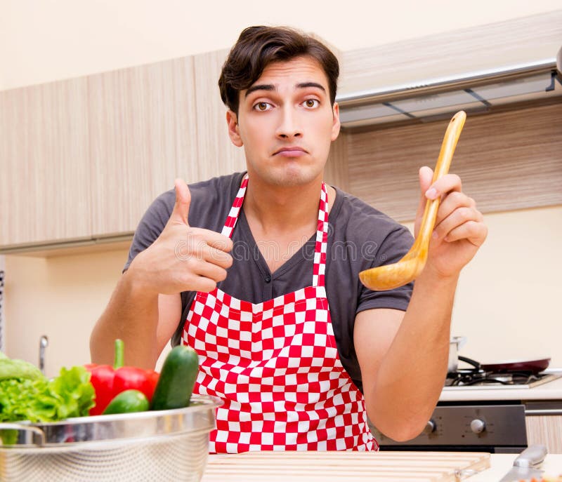 Man Male Cook Preparing Food in Kitchen Stock Image - Image of ...