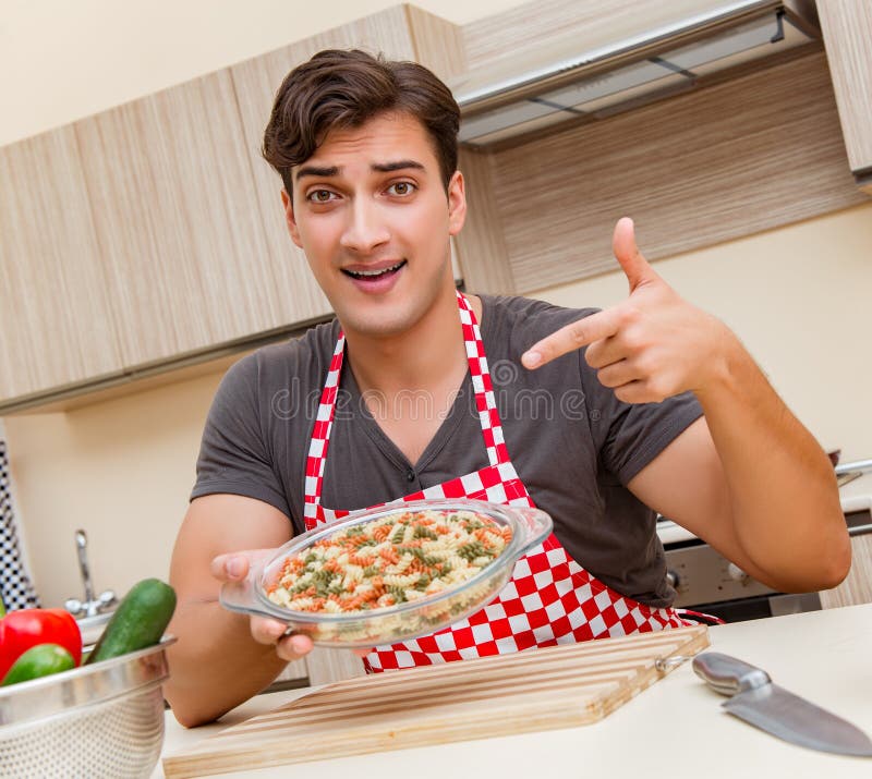 Man Male Cook Preparing Food in Kitchen Stock Image - Image of dinner ...