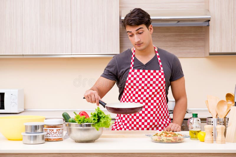 The Man Male Cook Preparing Food in Kitchen Stock Image - Image of ...