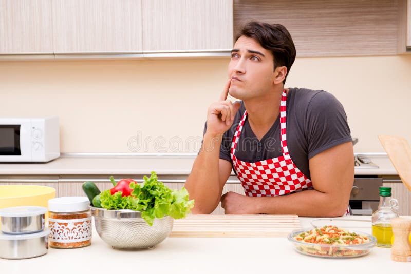 The Man Male Cook Preparing Food in Kitchen Stock Image - Image of ...