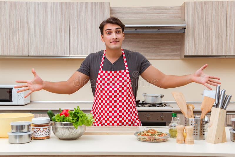 The Man Male Cook Preparing Food in Kitchen Stock Image - Image of ...