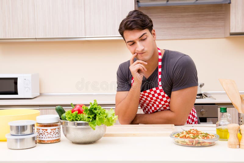 The Man Male Cook Preparing Food in Kitchen Stock Photo - Image of cook ...