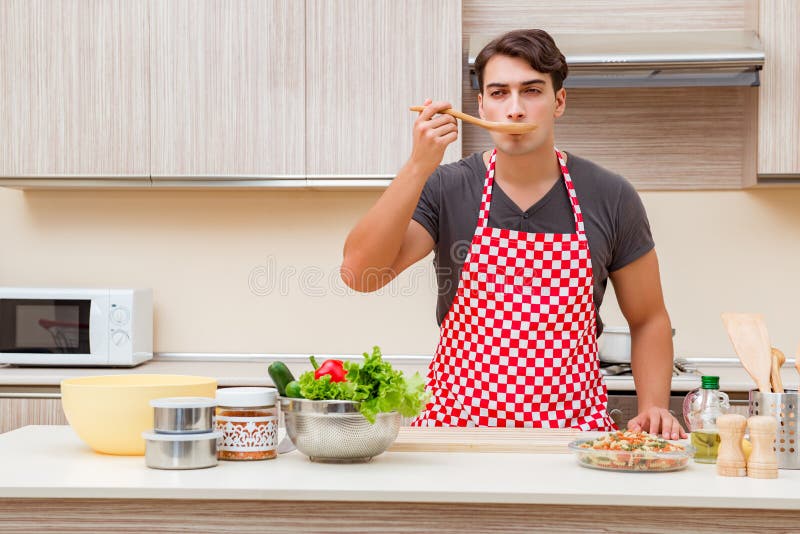 The Man Male Cook Preparing Food in Kitchen Stock Photo - Image of ...