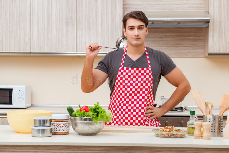 The Man Male Cook Preparing Food in Kitchen Stock Image - Image of food ...