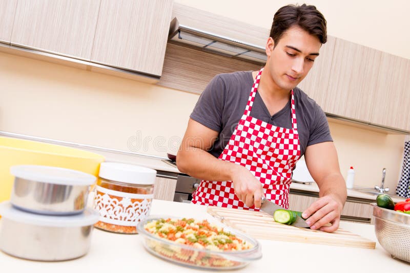 The Man Male Cook Preparing Food in Kitchen Stock Photo - Image of ...