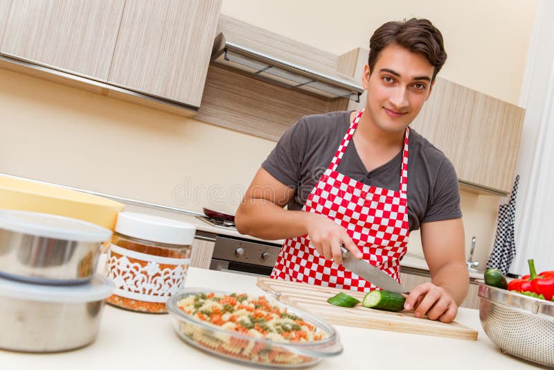 The Man Male Cook Preparing Food in Kitchen Stock Photo - Image of ...