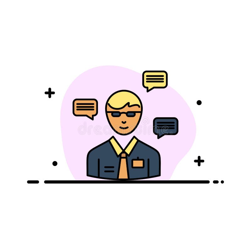 Man, Manager, Sms, Chat, Popup Business Flat Line Filled Icon Vector ...
