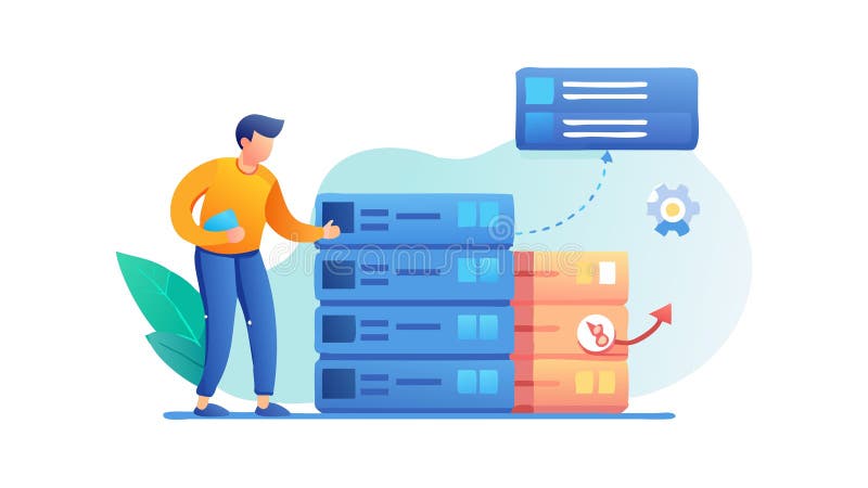 Man Managing Server Infrastructure and Data, Cloud Computing, it Solutions, Vector Design ...