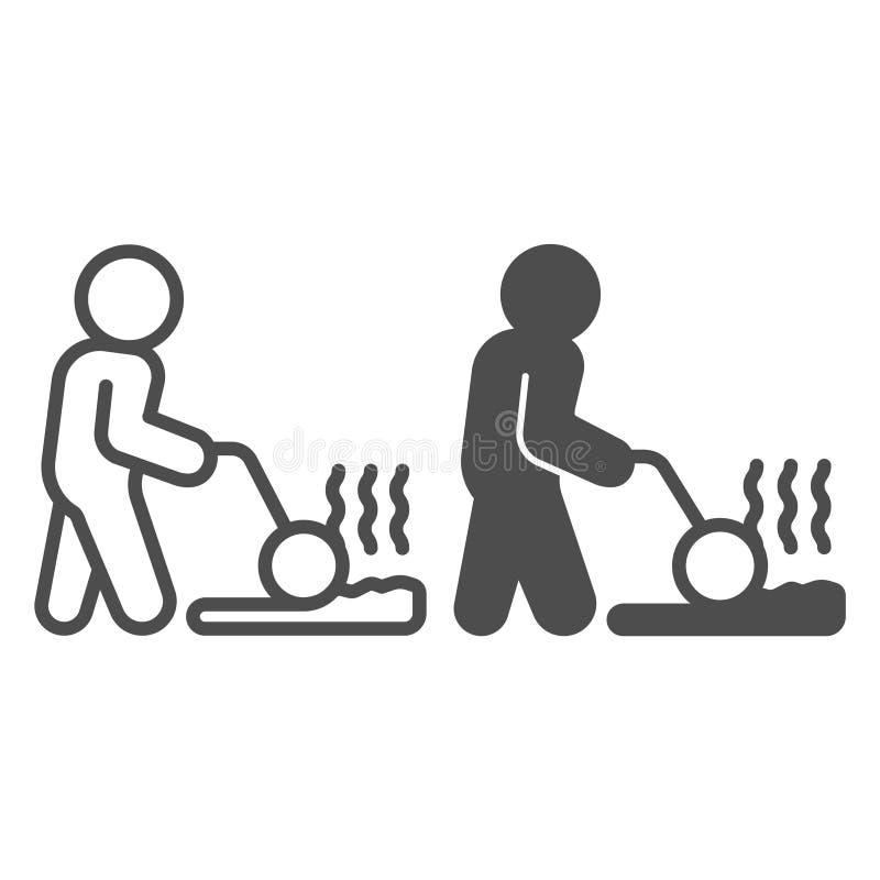 Man with Manual Paver Line and Solid Icon, Making Road Concept. Vector ...