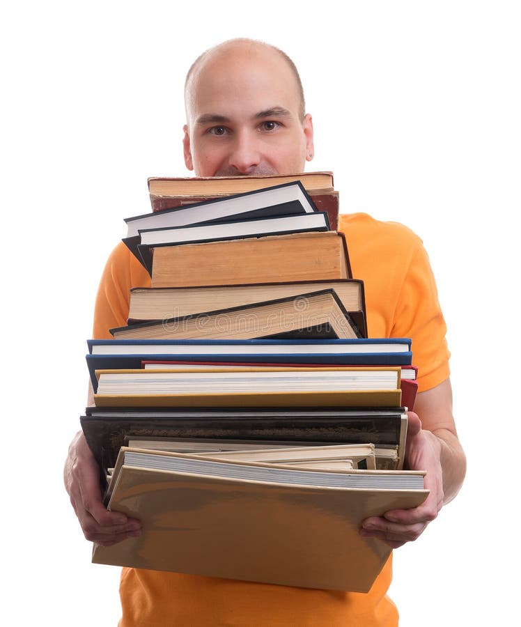 Man holding books stock image. Image of learn, study - 10081945