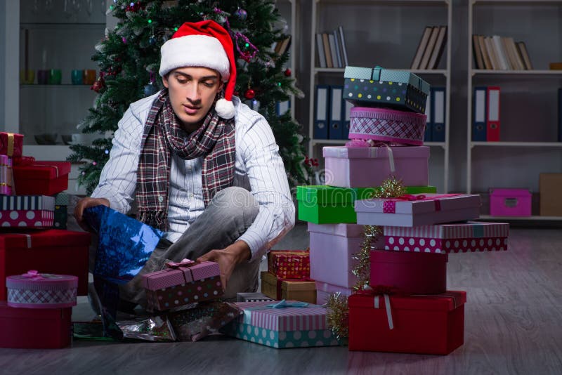 The Man with Many Christmas Gifts in Boxes Stock Image - Image of ...