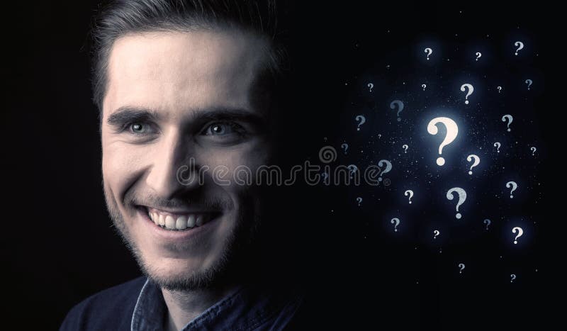 Man with Many Question Mark Near Him Stock Photo - Image of looking ...
