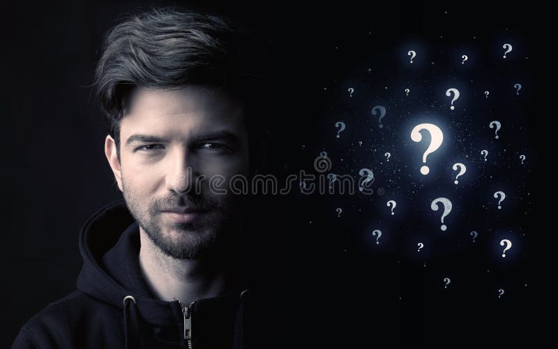 Man with Many Question Mark Near Him Stock Image - Image of education ...
