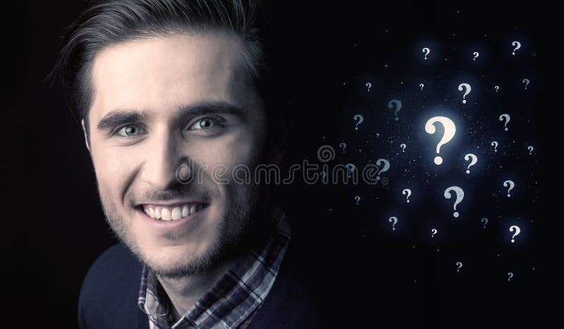 Man with Many Question Mark Near Him Stock Image - Image of emotion ...