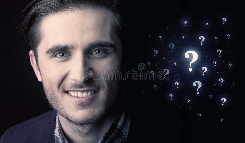 Man with Many Question Mark Near Him Stock Image - Image of idea, marks ...