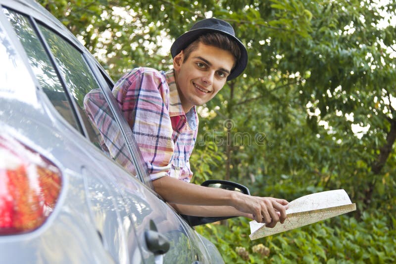 Man with a map stock photo. Image of traveling, location - 77569910