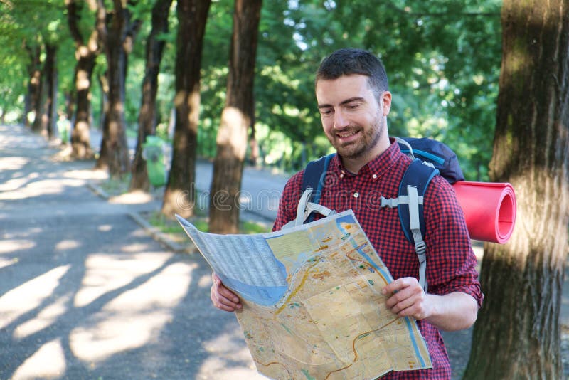 Man with a Map Exploring City Stock Photo - Image of backpacker, male ...