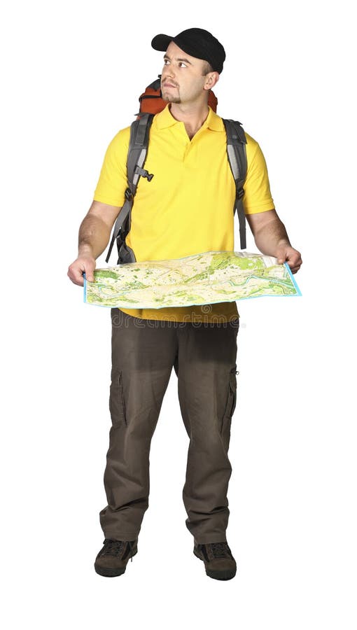 Man with map isolated stock image. Image of person, activity - 14170471