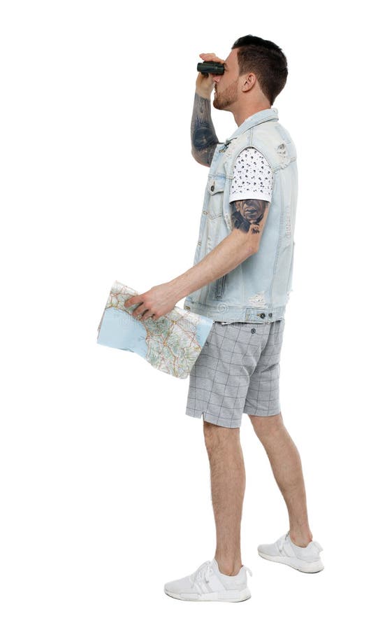 Man with a map. Side view stock image. Image of adult - 140392413