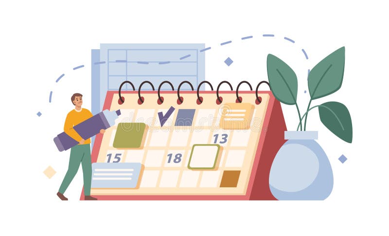 Man with Marker Checking Done Task on Planner Stock Vector ...