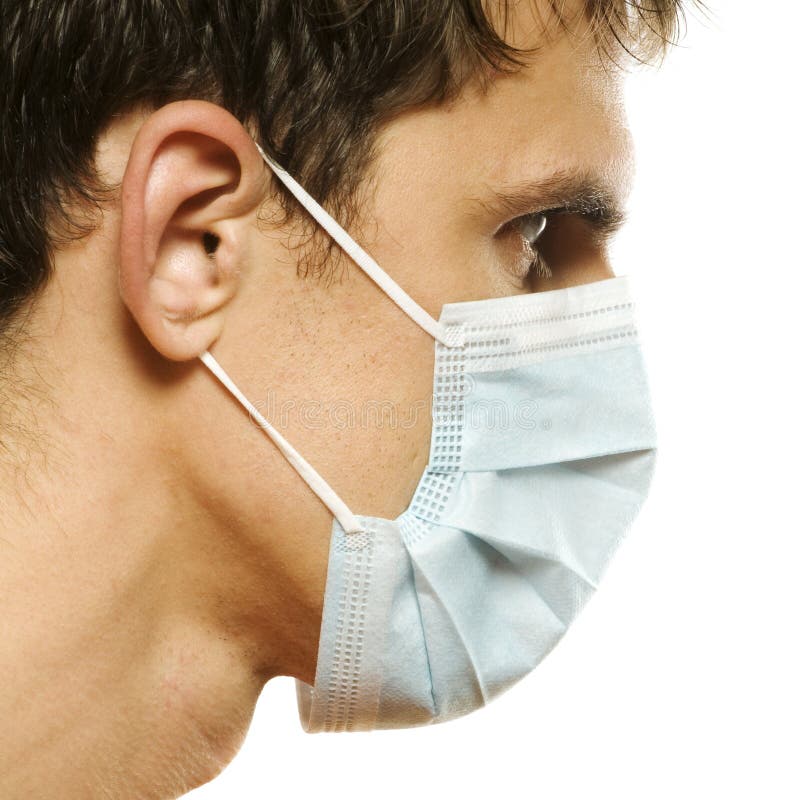 Side Face Head View of Man Wearing Medical Surgical Disposable Mask ...