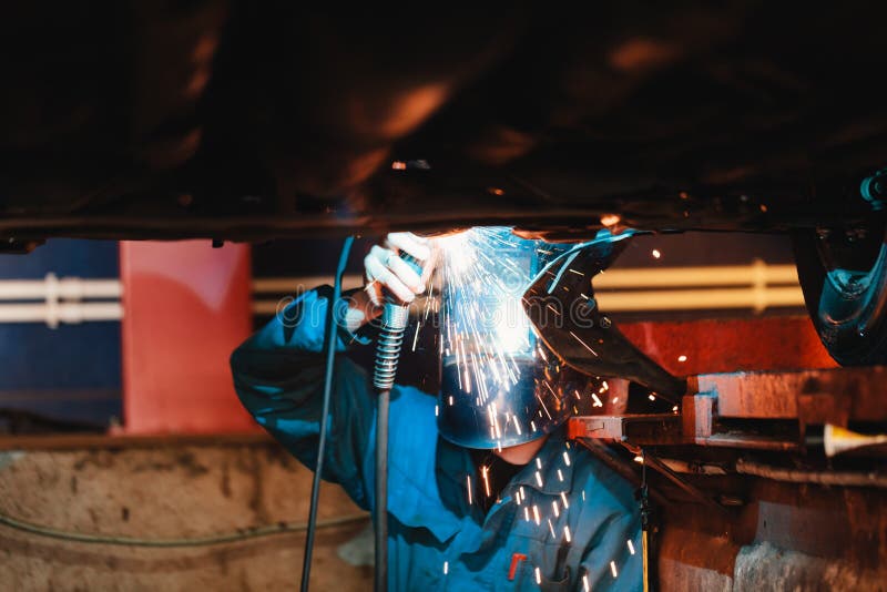 Man in a Mask Does Welding Machines Stock Photo - Image of manual ...