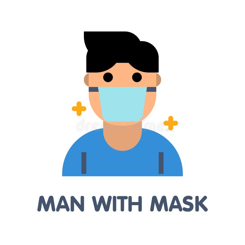 Man with Mask Flat Icon Style Design Illustration on White Background ...