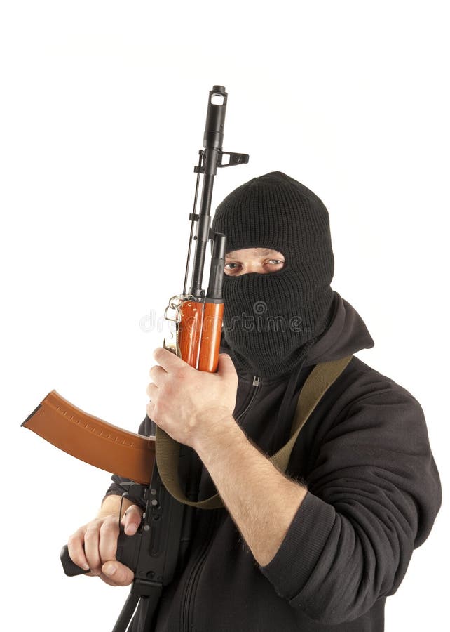 Man in mask with gun stock image. Image of looter, attacker - 24606423