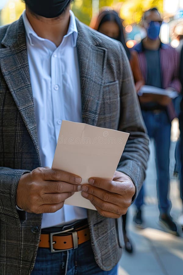 Man in a Mask Reading a Paper on a City Street. Stock Image - Image of ...