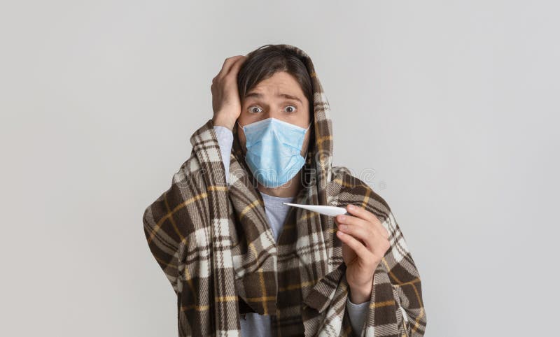 Man in Mask Shocked by High Temperature Stock Photo - Image of panic ...