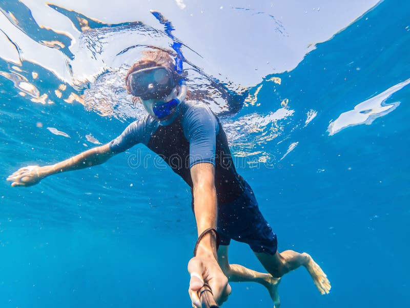 Man with Mask Snorkeling in Clear Water Stock Photo - Image of ...