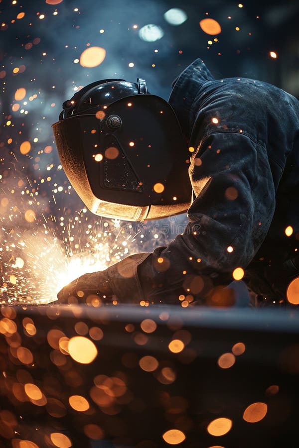 A Man in a Mask Works with a Welding Machine. Selective Focus Stock ...