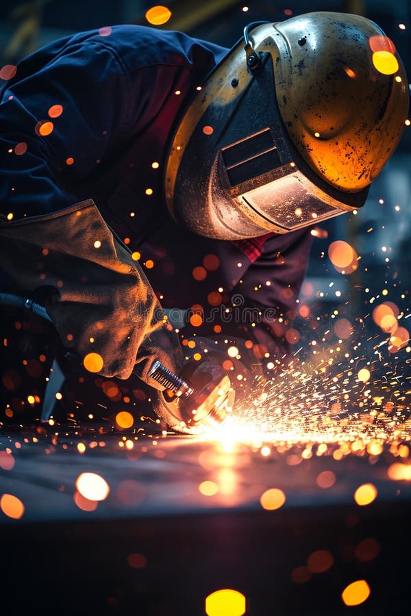 A Man in a Mask Works with a Welding Machine. Selective Focus Stock ...