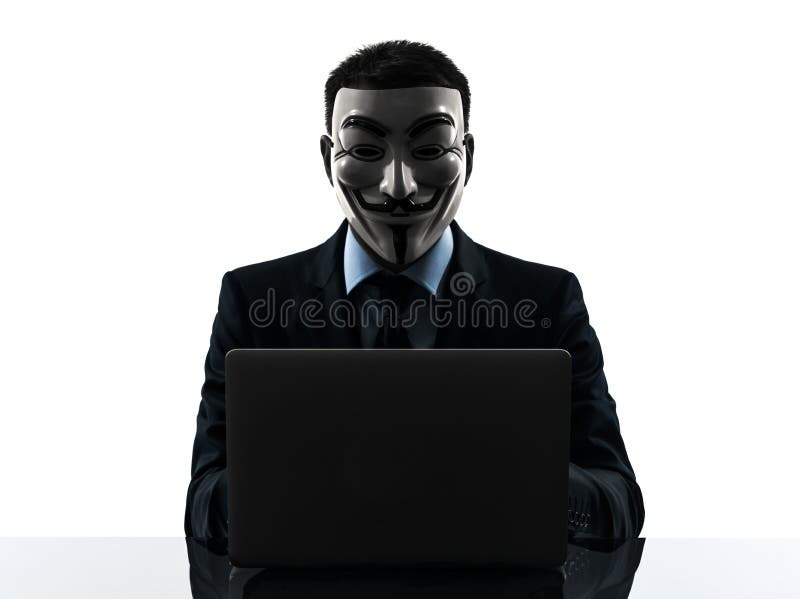 Man Masked Anonymous Group Member Computing Computer Menacing Si ...