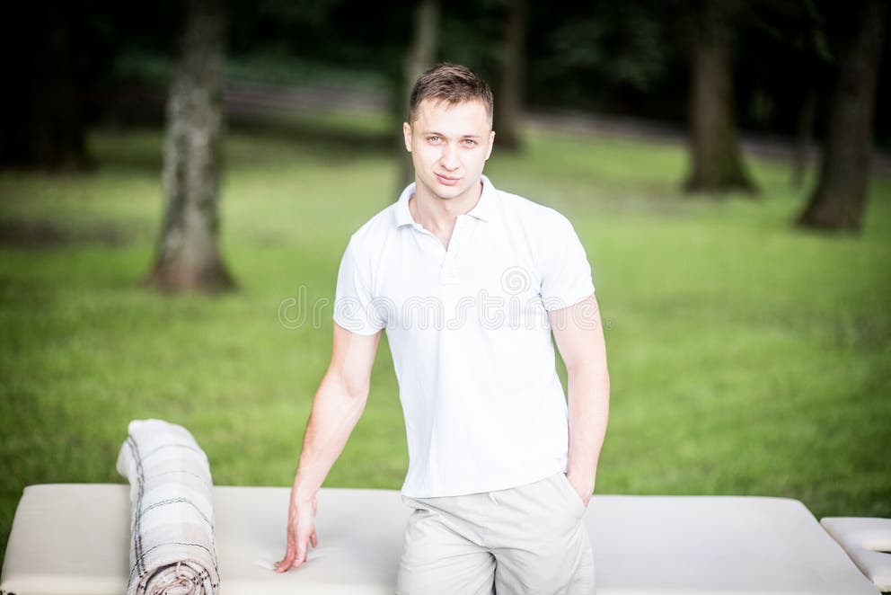 Man with Massage Table Outside, Stock Photo - Image of masseur, health ...