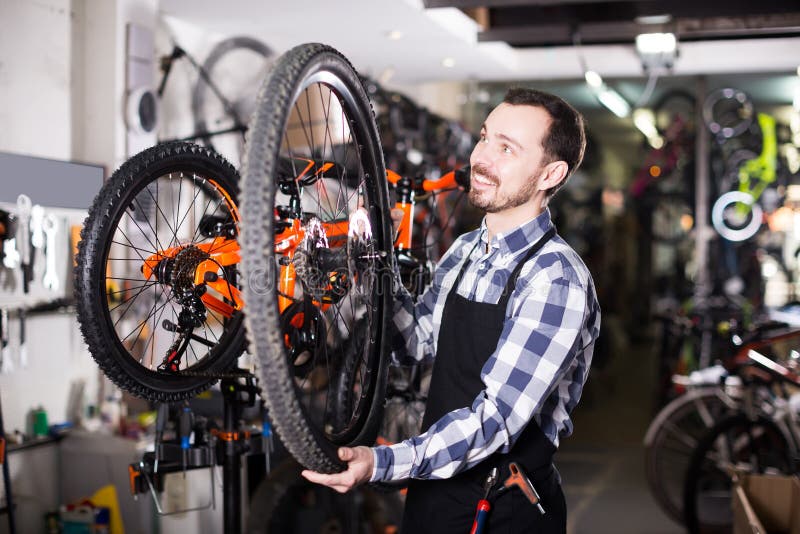 Man Master Establishes a Bicycle Whee Stock Image - Image of races ...