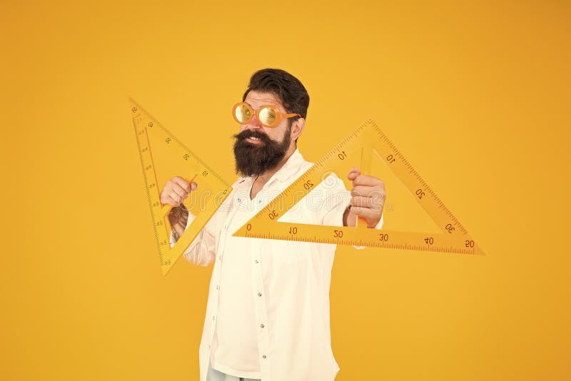 Man Math Lesson. Bearded Nerd Triangle. Geometry Teacher. Student Using ...