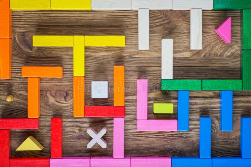 Labyrinth of Colorful Wooden Blocks. Stock Photo - Image of block ...