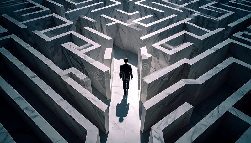 Man in the Maze: Navigating the Complex Path, Seeking a Solution Stock ...