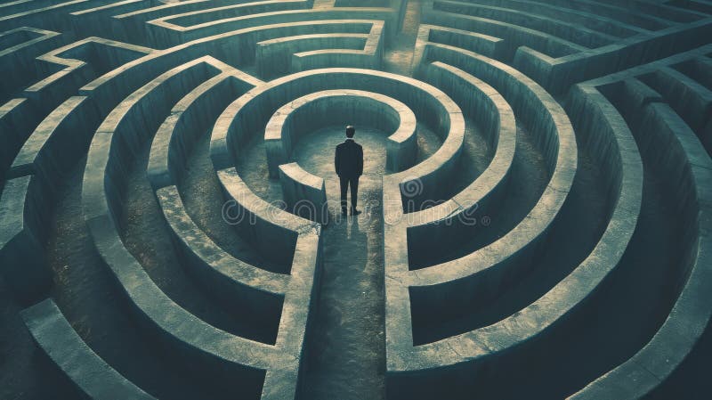 Man in Maze, Navigating the Path To Success Stock Image - Image of ...