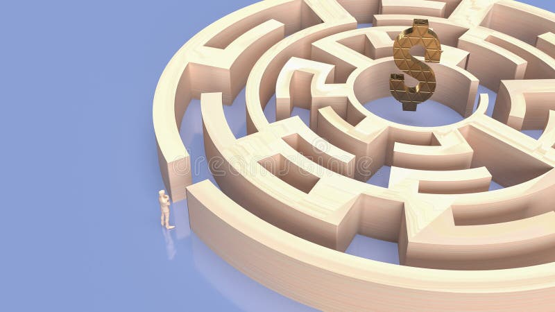 The Man and Maze To Gold Dollar Symbol 3d Rendering Stock Illustration ...