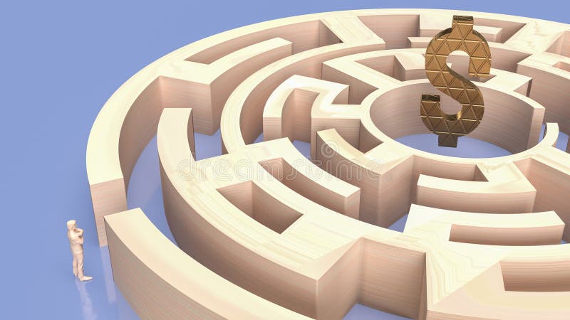 The Man and Maze To Gold Dollar Symbol 3d Rendering Stock Illustration ...