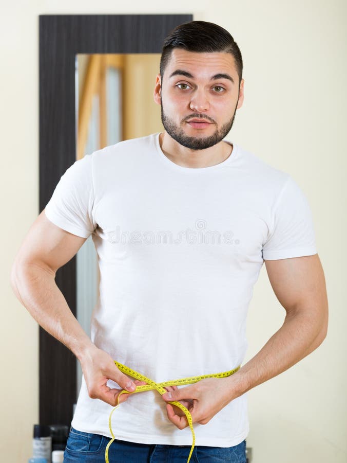Man Measuring His Bicep and Body Stock Image - Image of measure, flat ...