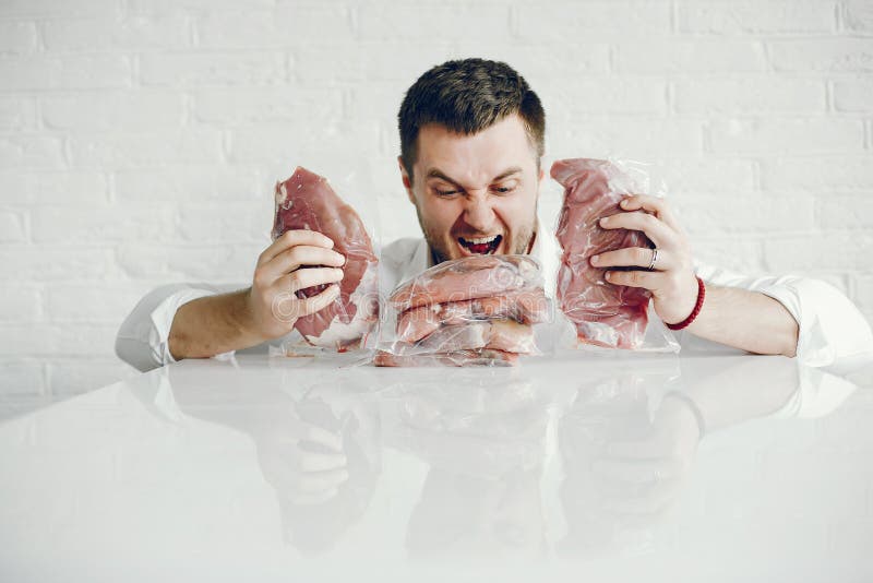 Man with meat stock photo. Image of lunch, beef, looking - 167337524
