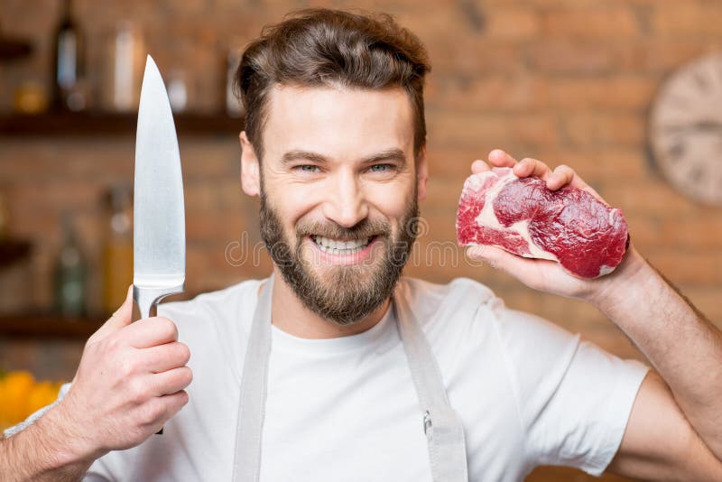Man with meat stock photo. Image of fillet, person, caucasian - 85049494