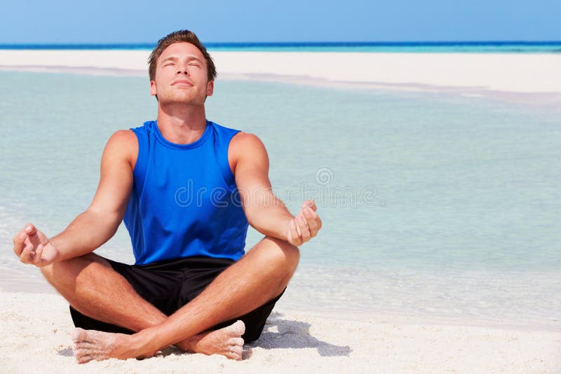 Man Meditating on Beautiful Beach Stock Photo - Image of paradise, blue ...