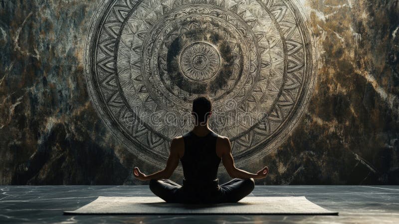 Man is Meditating Near Big Mandala Stock Photo - Image of space ...