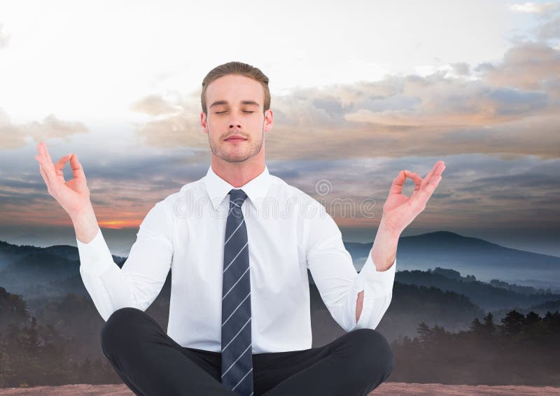 Man Meditating Peacefully in Mountains Stock Photo - Image of ...