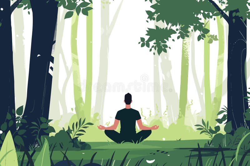 Man Meditating in Serene Forest Location Isolated Vector Style Stock ...